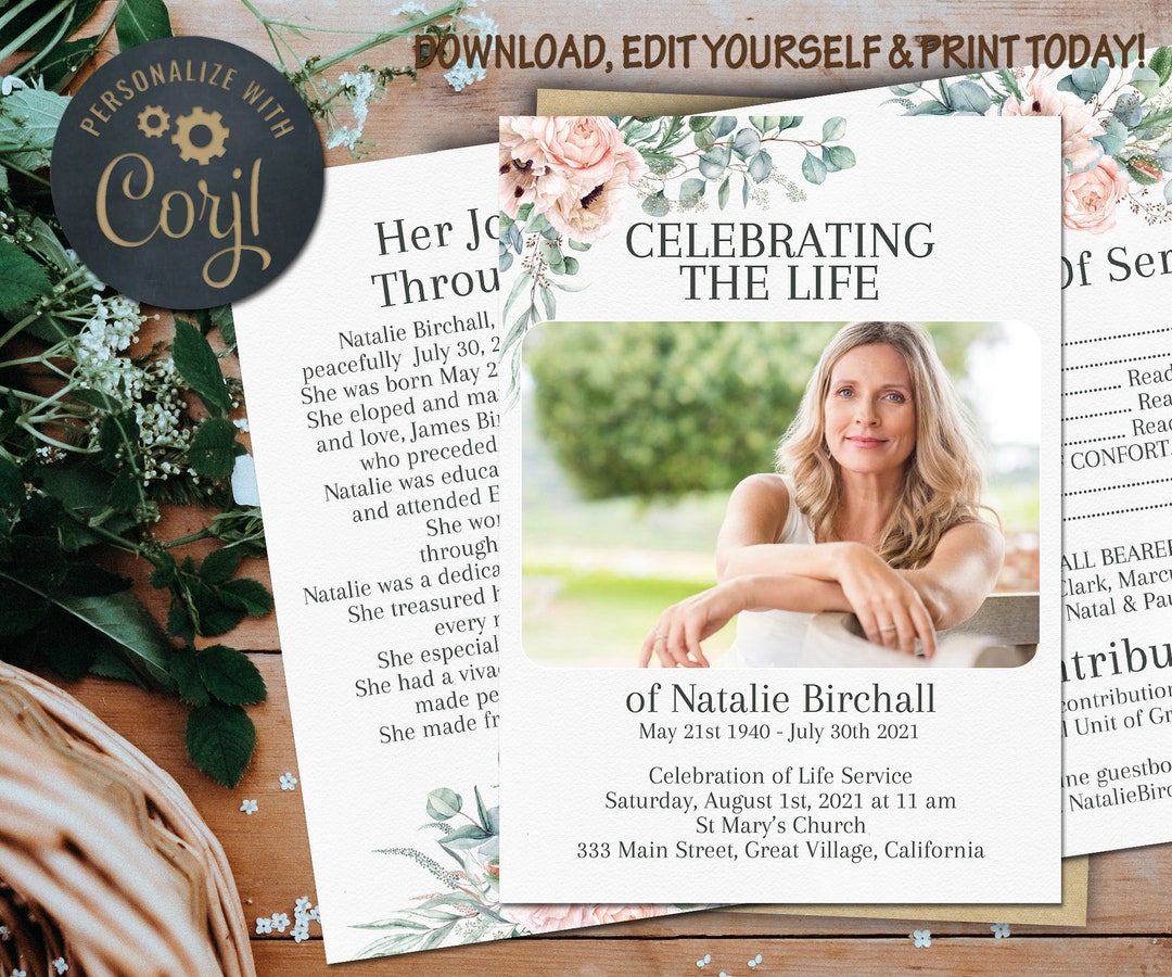 Funeral Program Memorial Service Program Celebration of Life Obituary ...