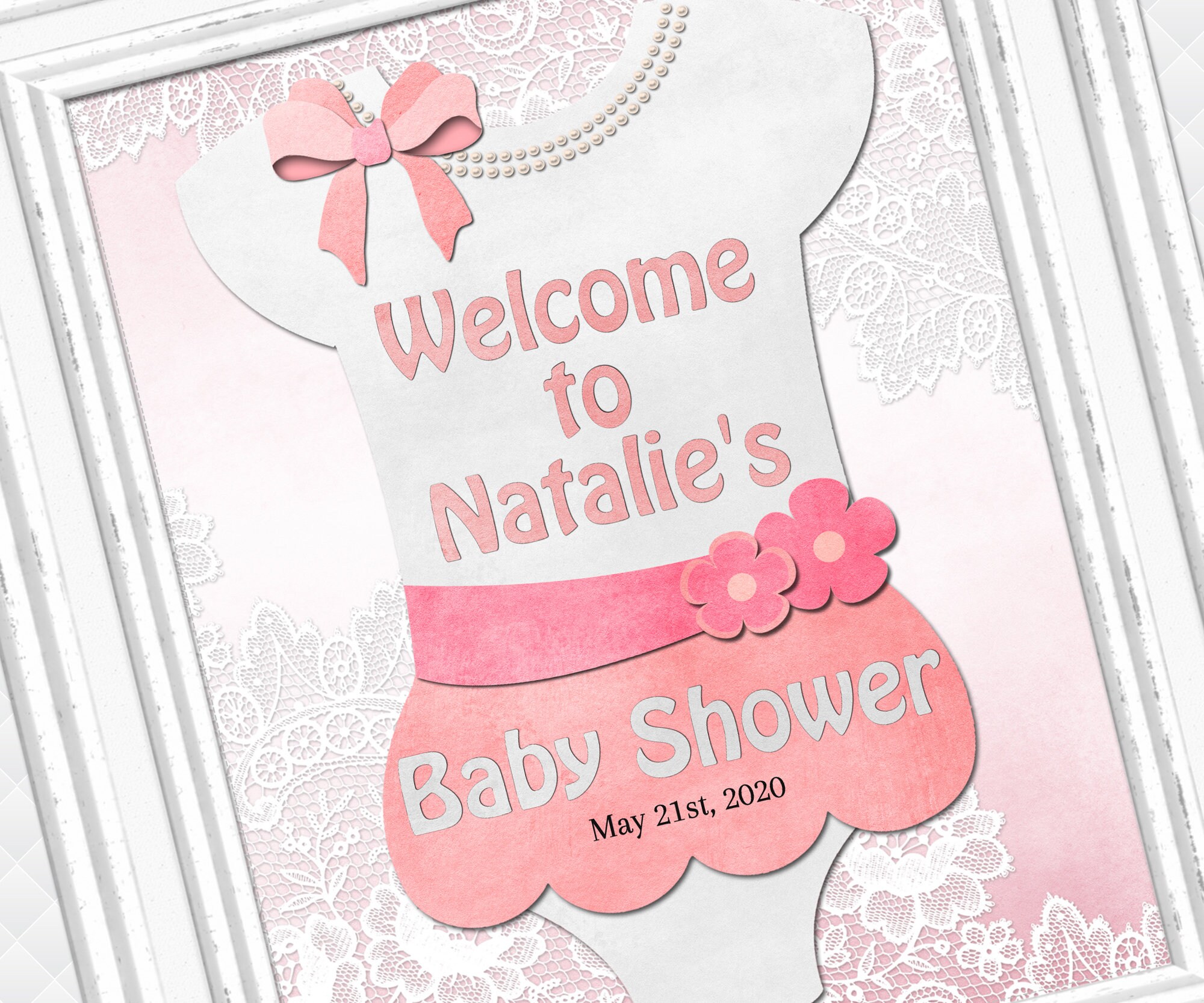 Baby Shower Welcome Sign Template Pink Onesie Welcome Tutu Little Lady ...