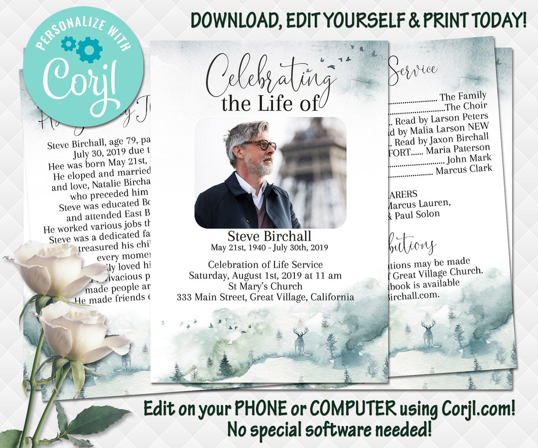 Funeral Program Memorial Service Program Template Celebration of Life ...