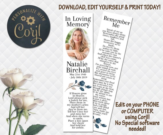 Funeral Bookmark Memorial Service Bookmark Template | Etsy