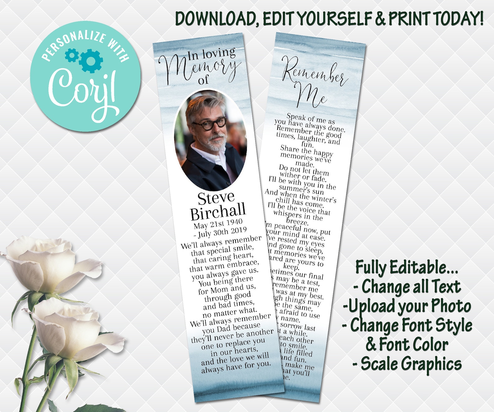 Funeral Bookmark Memorial Service Bookmark Template - Etsy