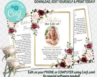 Obituary Template Red Roses - Etsy