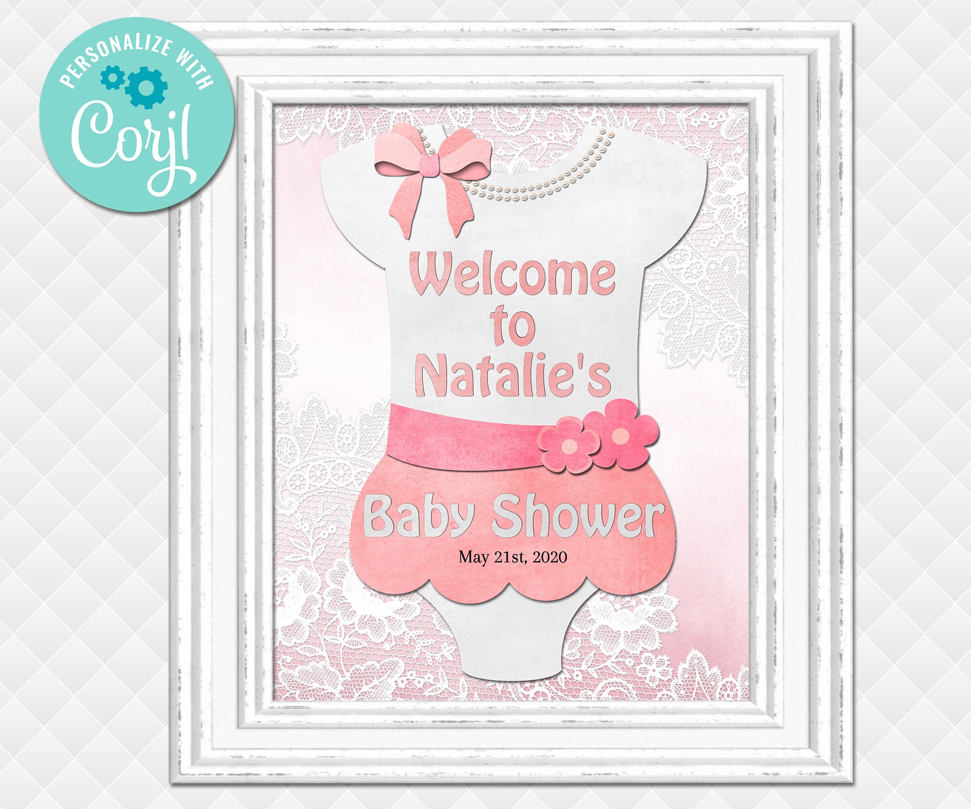 Baby Shower Welcome Sign Template Pink Onesie Welcome Tutu Little Lady ...