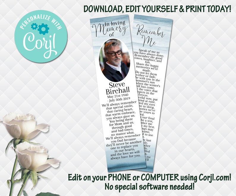 Funeral Bookmark Memorial Service Bookmark Template - Etsy