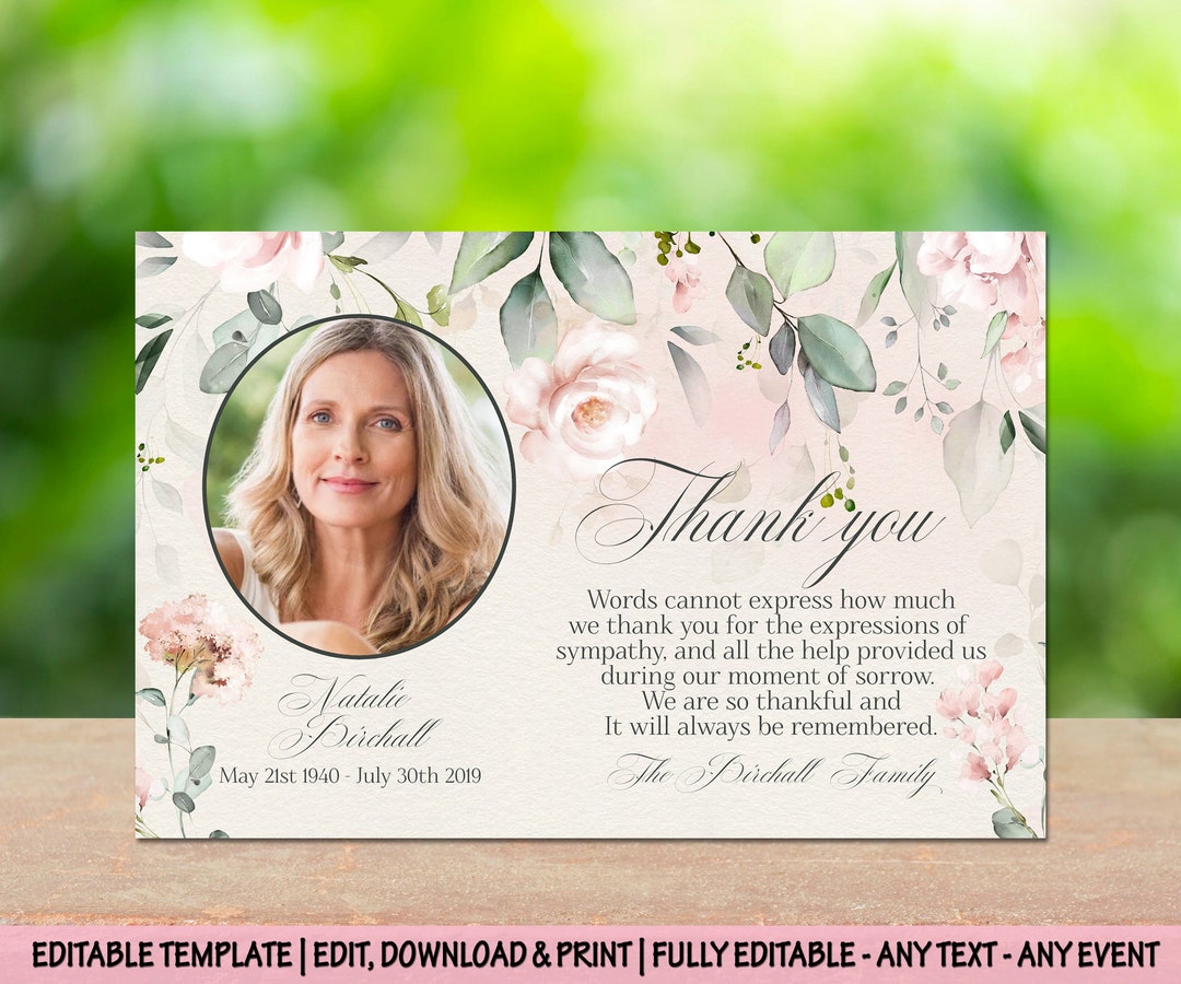 Funeral Thank You Card Memorial Service Photo Thank You Template ...
