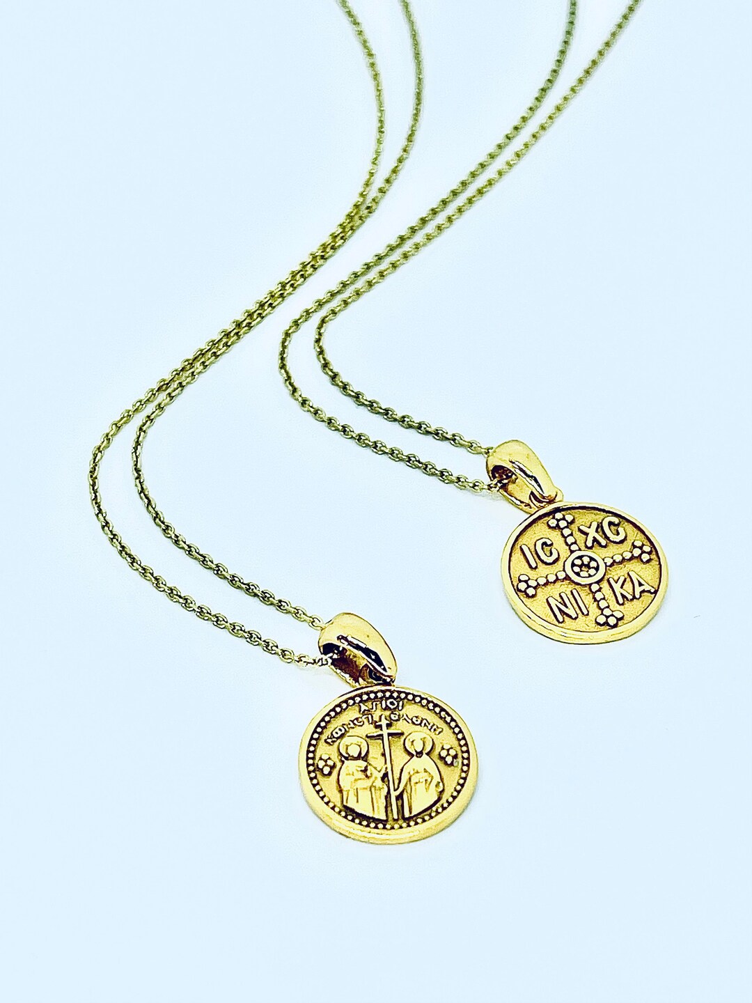 Gold Two-sided Byzantine Constantine Necklace, Religious Cross Necklace ...