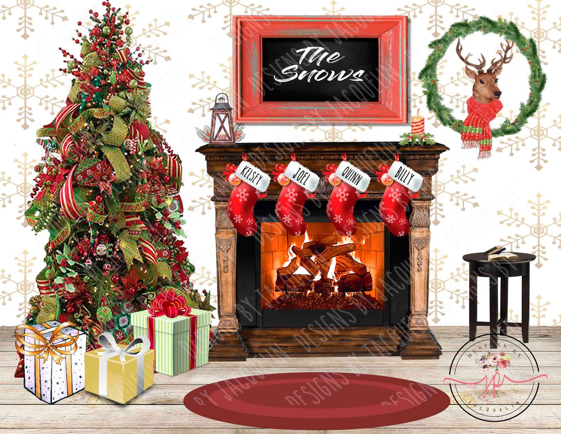 Personalizable Realistic Christmas Fireplace Scene Maker, Stocking ...