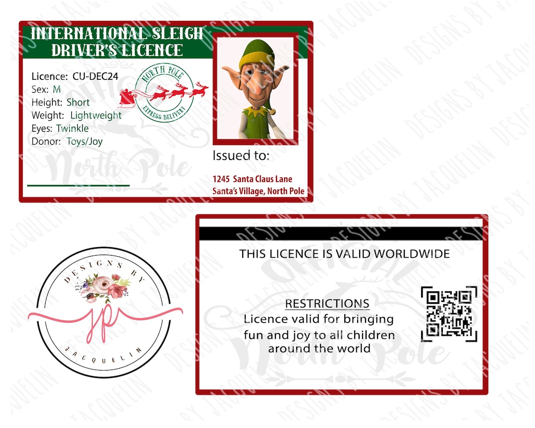 NOVELTY ONLY Elf Drivers Licence Digital Front & Back for Printing ...