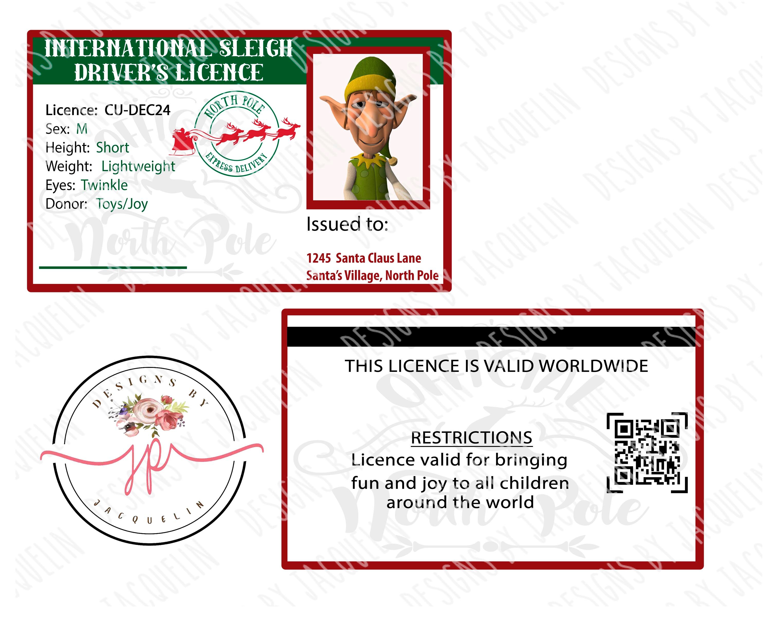 NOVELTY ONLY Elf Drivers Licence Digital Front & Back for Printing ...