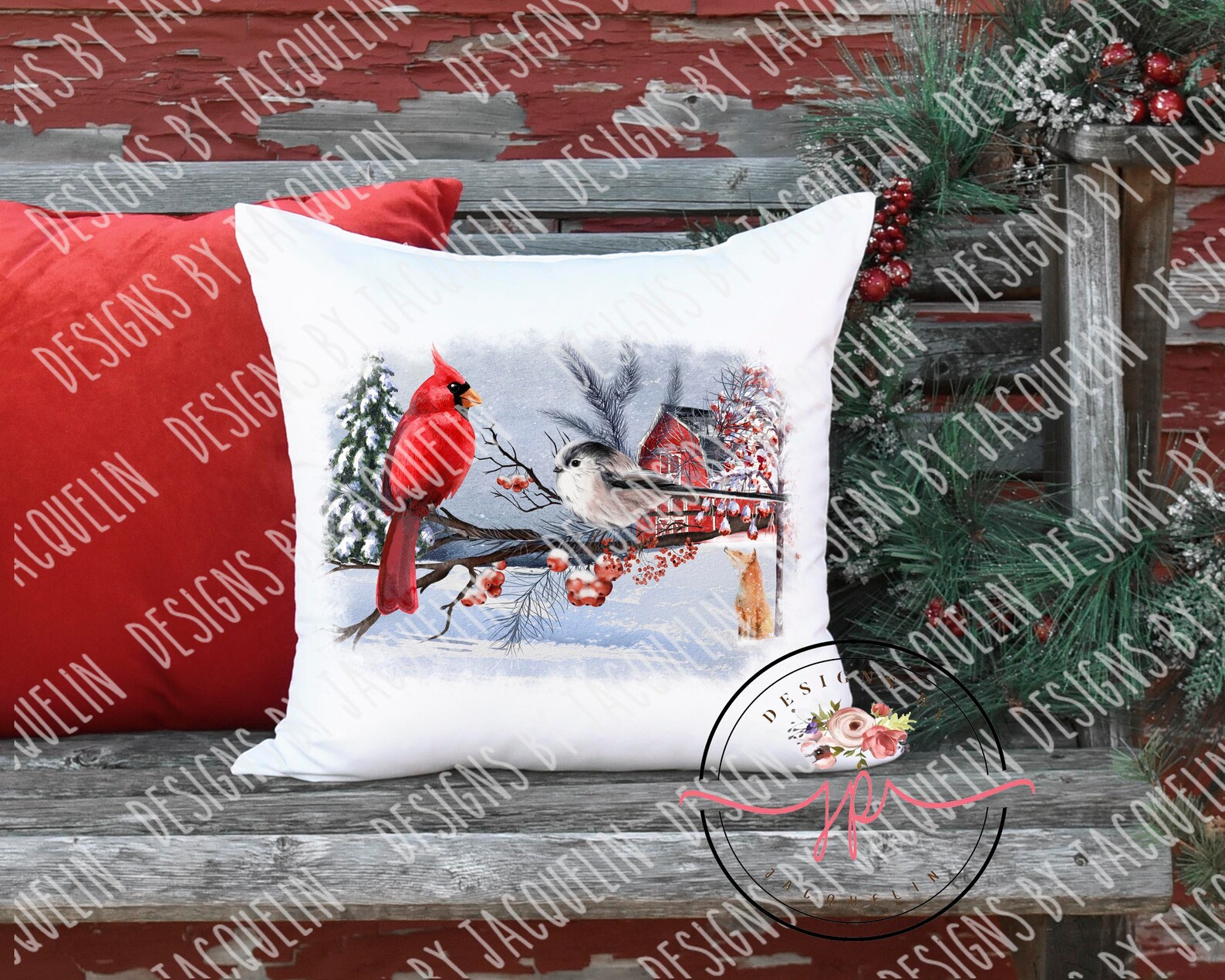 Farmhouse Red Cardinal Christmas Scene, Red Barn, Farm, Winter Birds ...