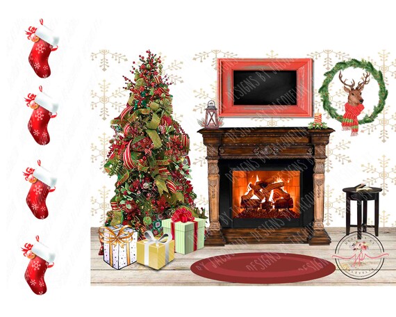 Christmas Fireplace Scene Coloring