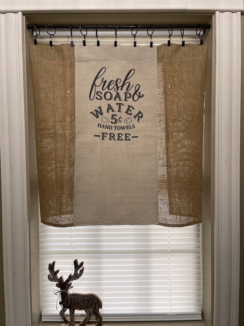 Farmhouse Style, Shabby, Burlap Sack, Farm, Bathroom Curtain, Feed Sack ...