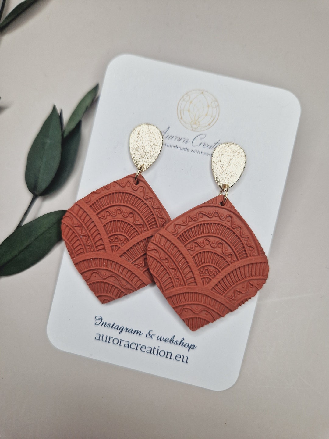 Terracotta Earring Dangle Boho Rustic Burnt Orange Polymer Clay Jewelry ...