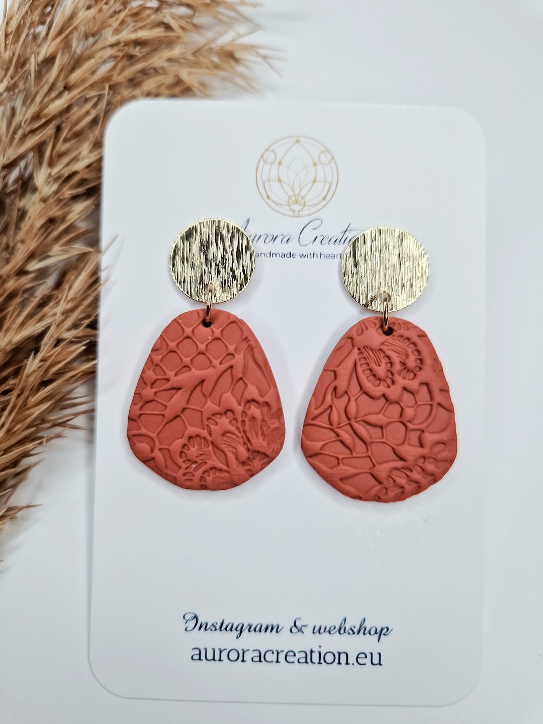 Burnt Orange Floral Terracotta Earrings: Bohemian Polymer Clay Dangles ...