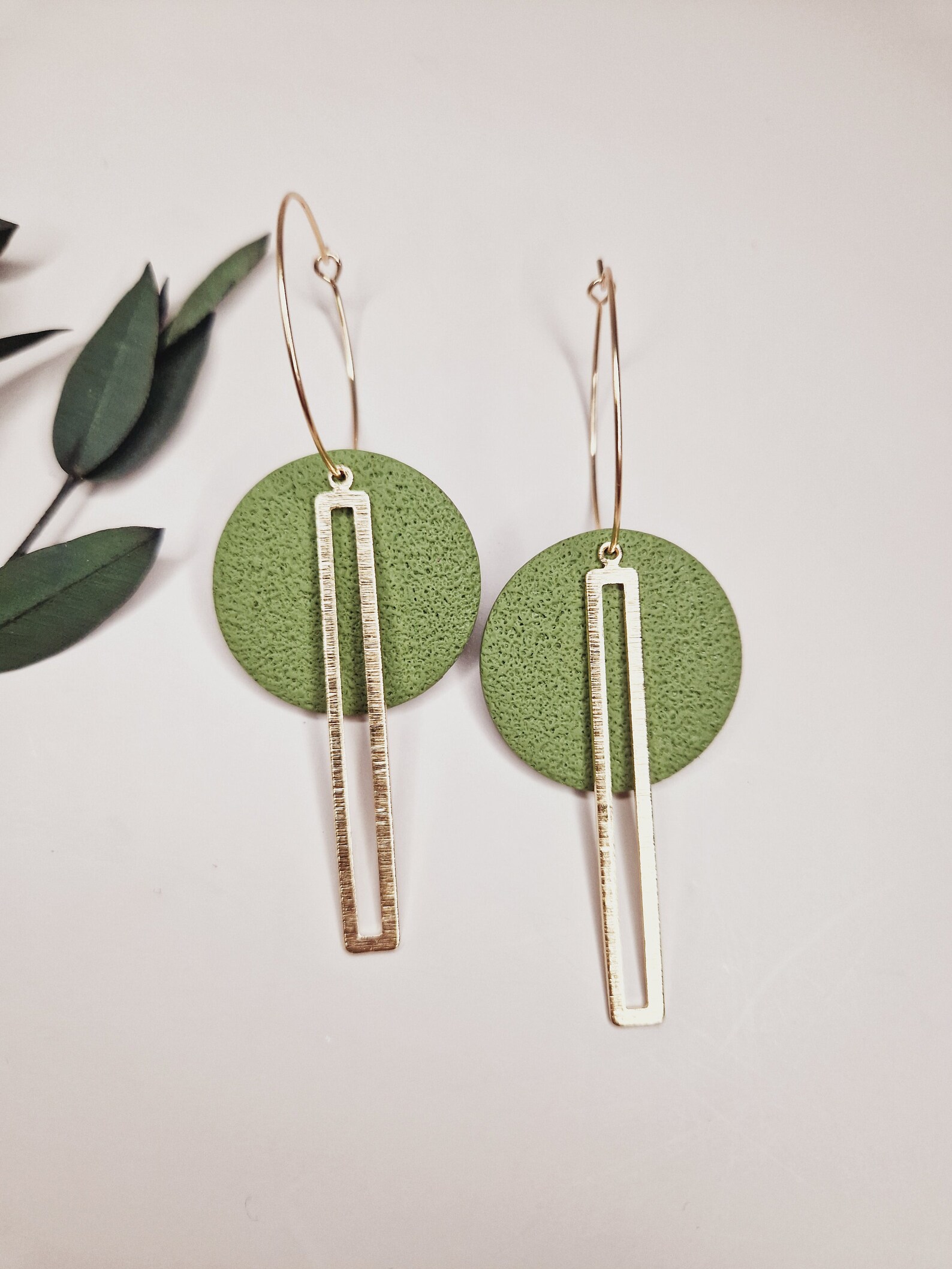 Olive Green Hoop Earrings: Minimalist Polymer Clay, 24k Gold Plated - Etsy