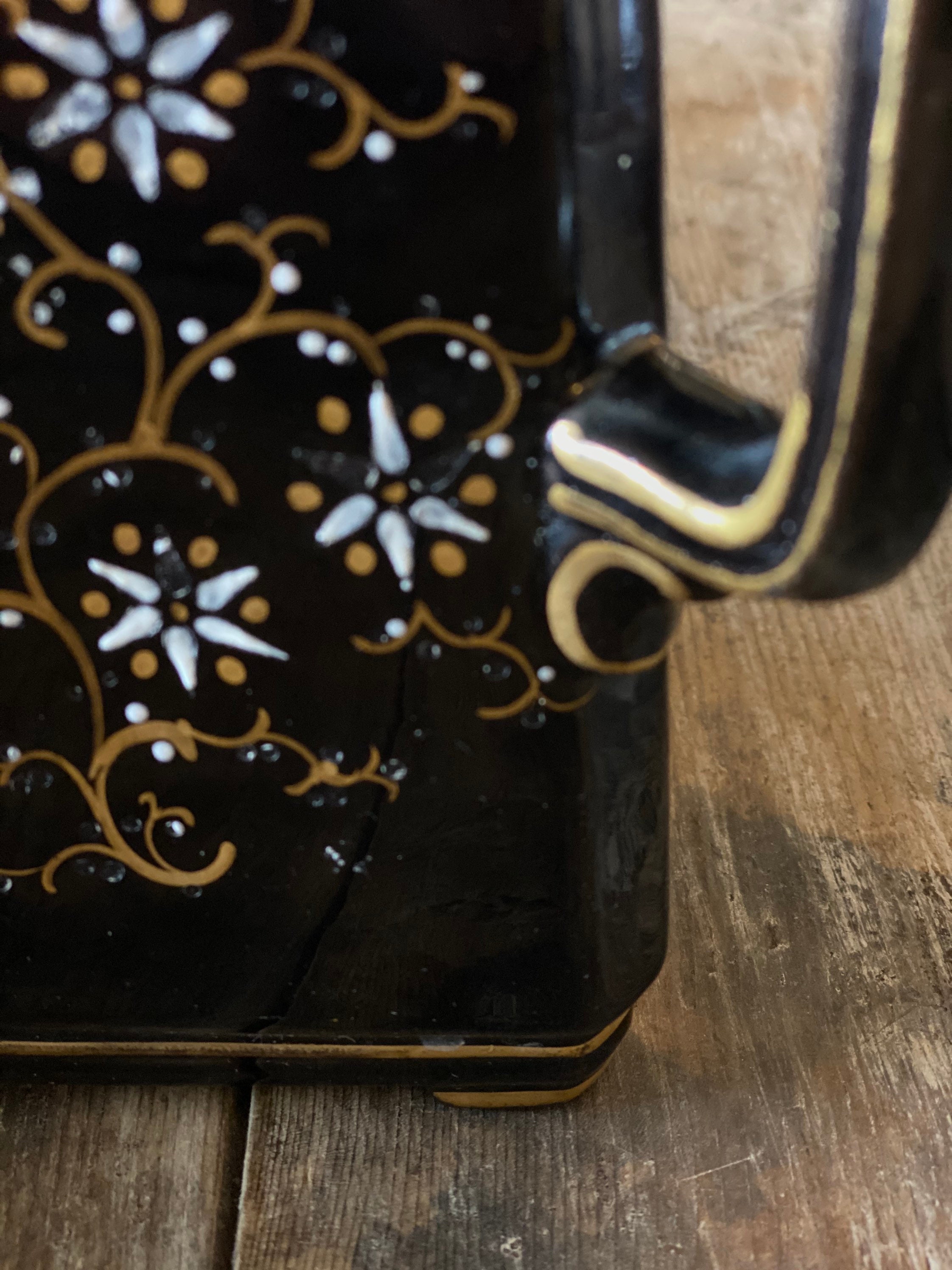 Vintage Black & Gold Jug / Jackfield Style Pottery / Black Gold Vase ...