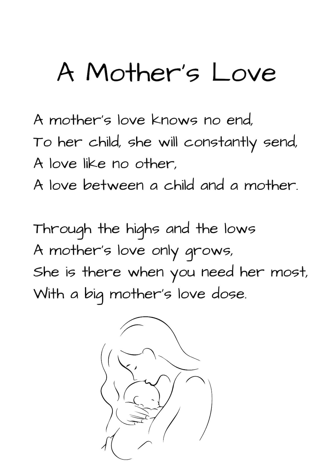 A Mother's Love - A4 Poem Print - Digital Download - Mother's Day Gift ...
