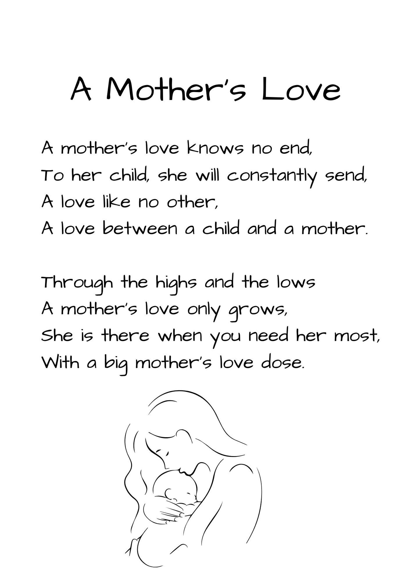 A Mother's Love - A4 Poem Print - Digital Download - Mother's Day Gift ...