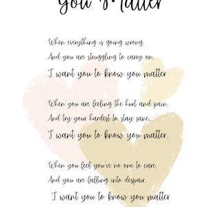 You Matter - A4 Mental Health Poem Print - Mental Health Poster ...