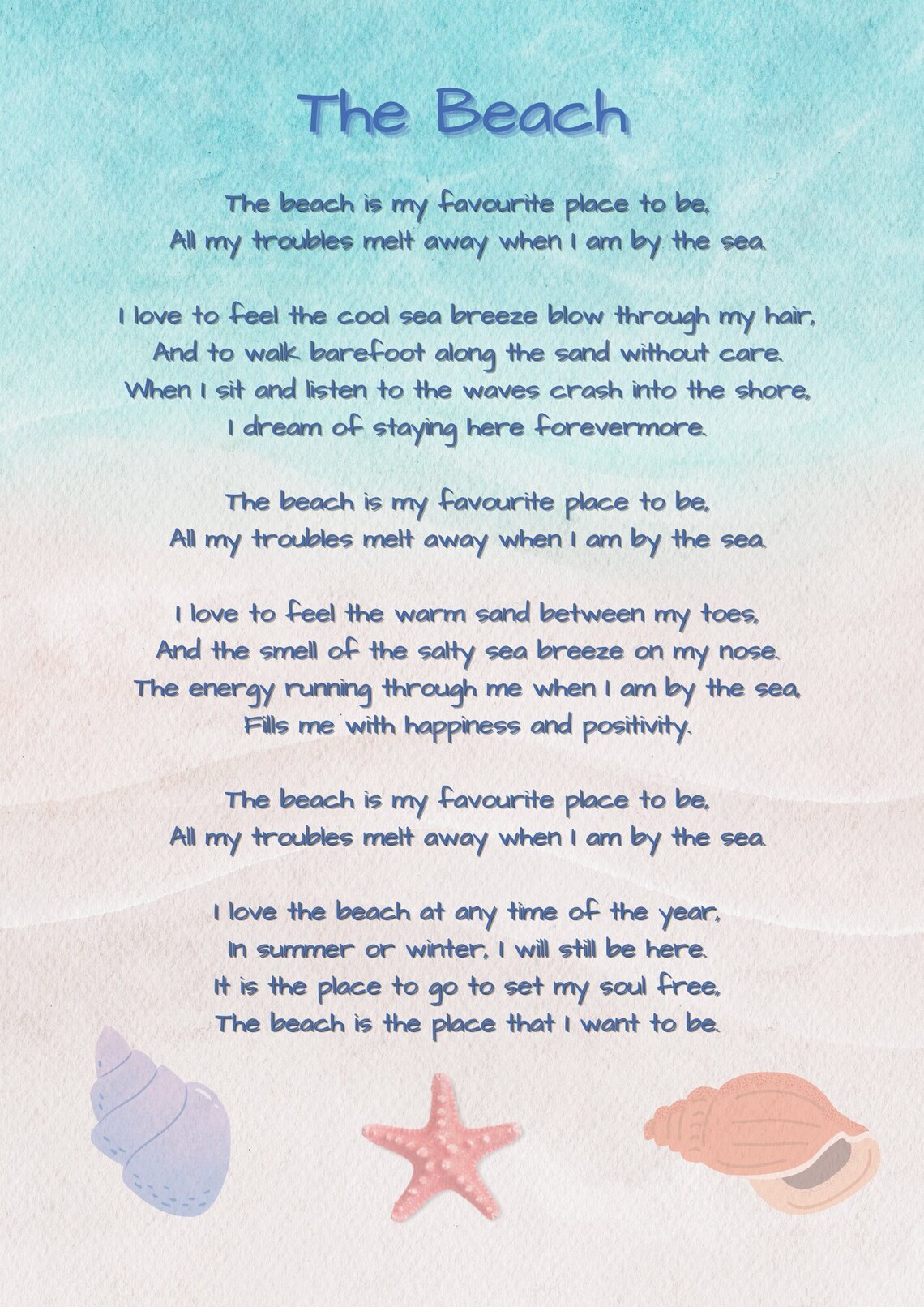 Beach Poem Print, Ocean Blush Wall Art (digital Download) - Etsy