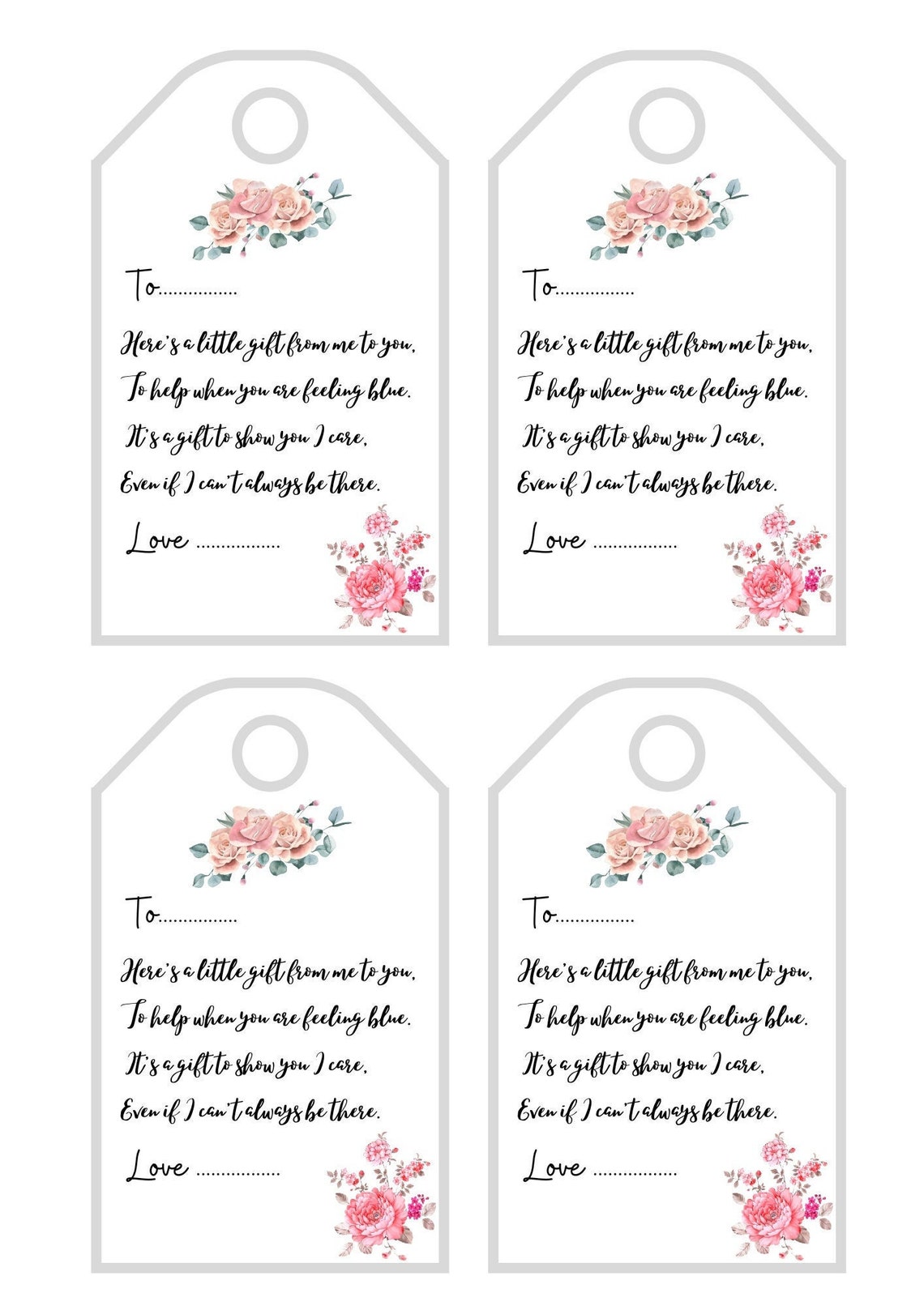 Thinking of You Poem Gift Tags Printable Editable - Etsy UK