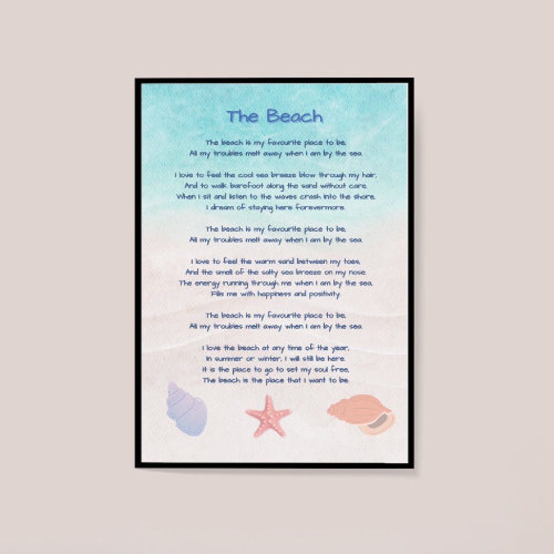 Beach Poem Wall Art, Ocean Blush Gifts, Digital Download Print, Instant ...