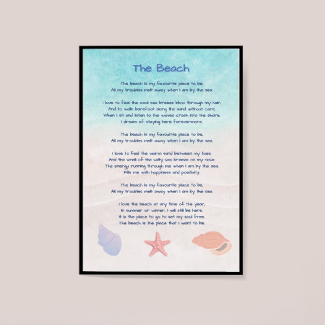 Beach Poem Wall Art, Ocean Blush Gifts, Digital Download Print, Instant ...