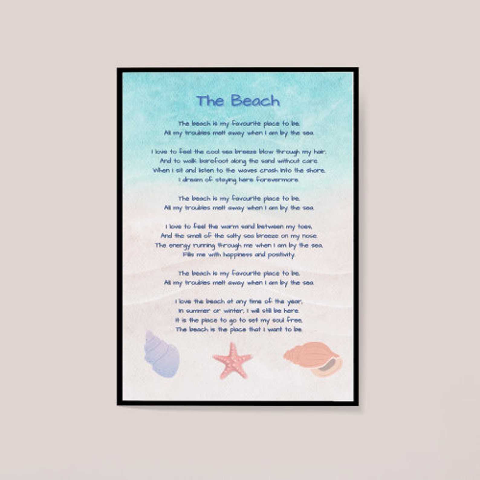 Beach Poem Wall Art, Ocean Blush Gifts, Digital Download Print, Instant ...