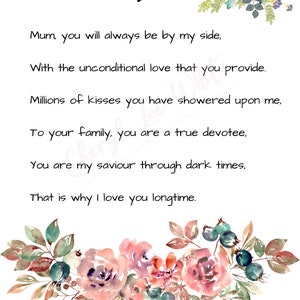 Amazing Mum Poem, A4 Print, Digital Download, Mothers Day Gift ...