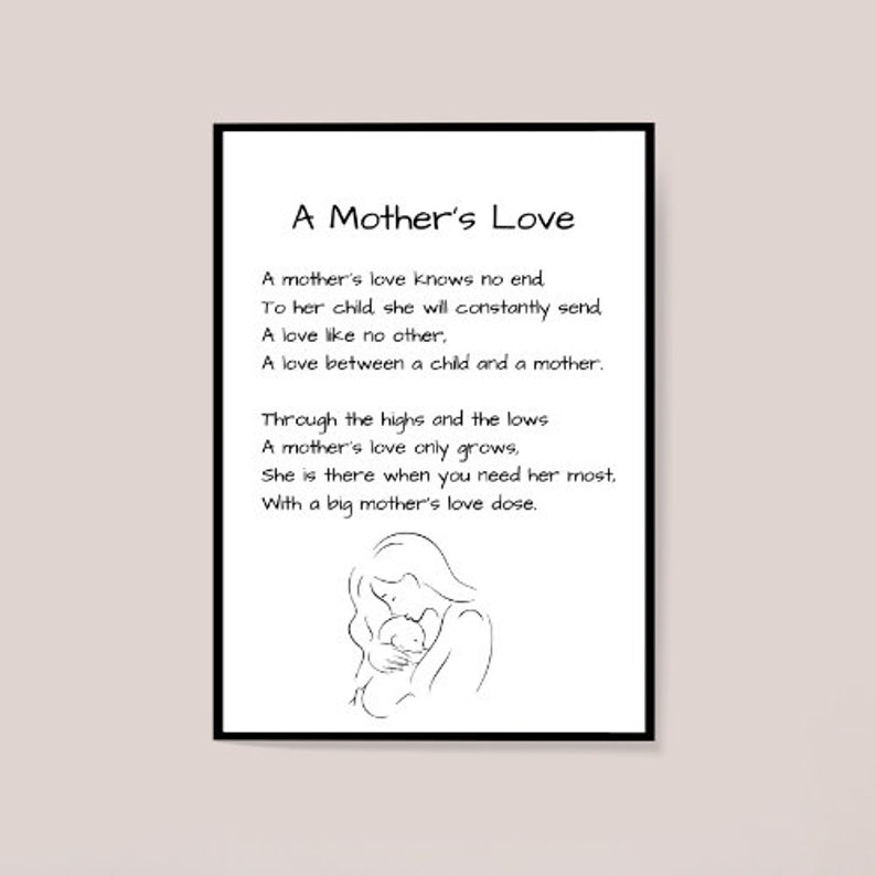 A Mother's Love - A4 Poem Print - Digital Download - Mother's Day Gift ...