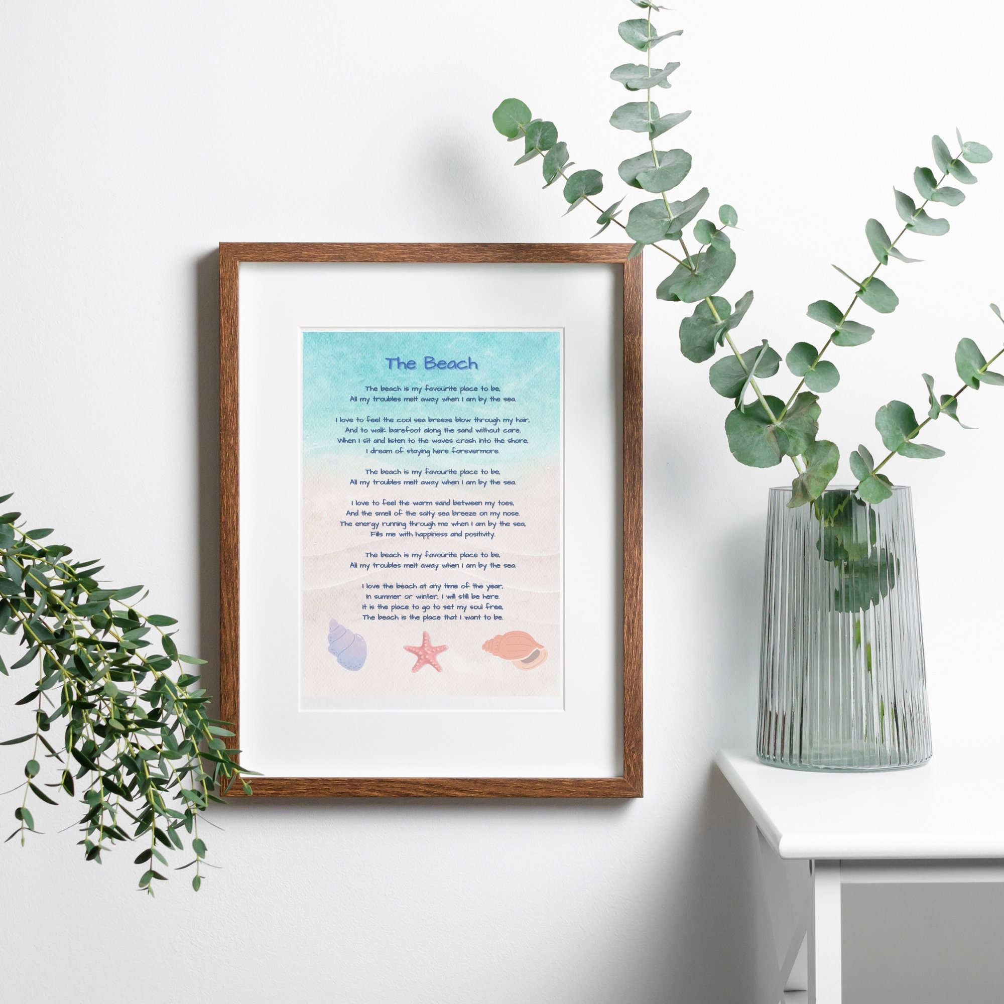 Beach Poem Wall Art, Ocean Blush Gifts, Digital Download Print, Instant ...
