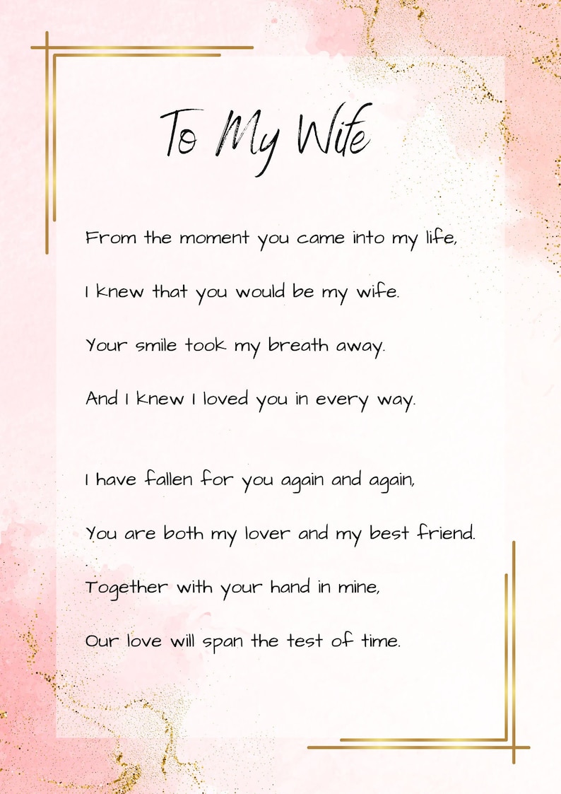 To My Wife Poem - A4 Poem Print - Love Print - Wife Poem - Wedding Poem ...