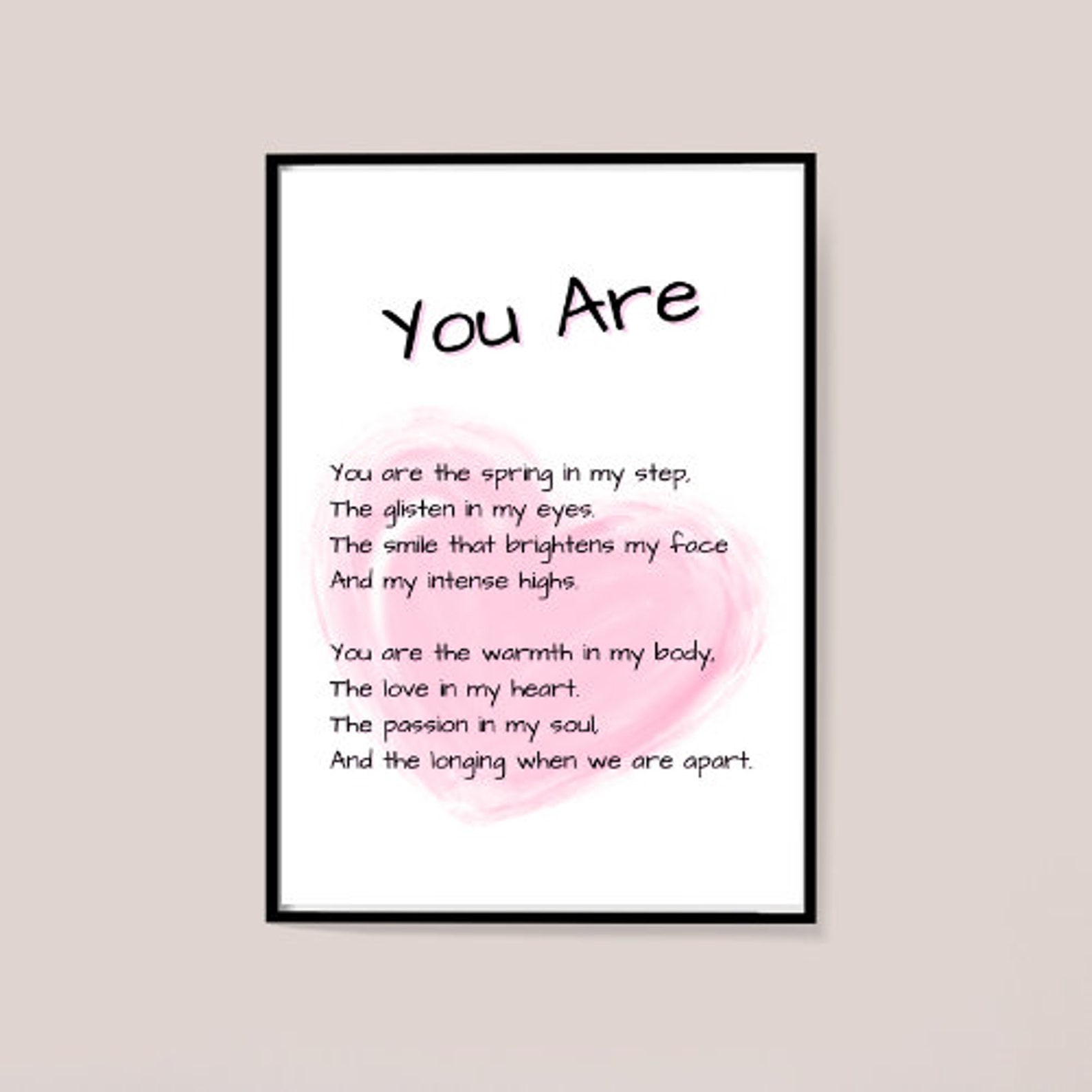 You Are Love Poem A4 Poem Print Wall Art Print Wife / Girlfriend Gift ...
