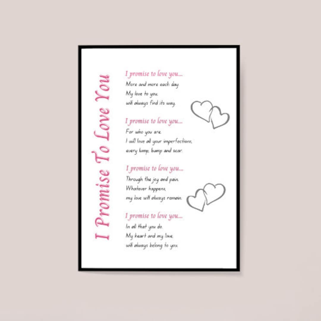 I Promise to Love You A4 Poem Print Digital Download Anniversary Gift ...