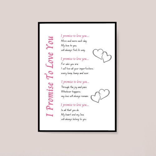 I Promise to Love You A4 Poem Print Digital Download Anniversary Gift ...