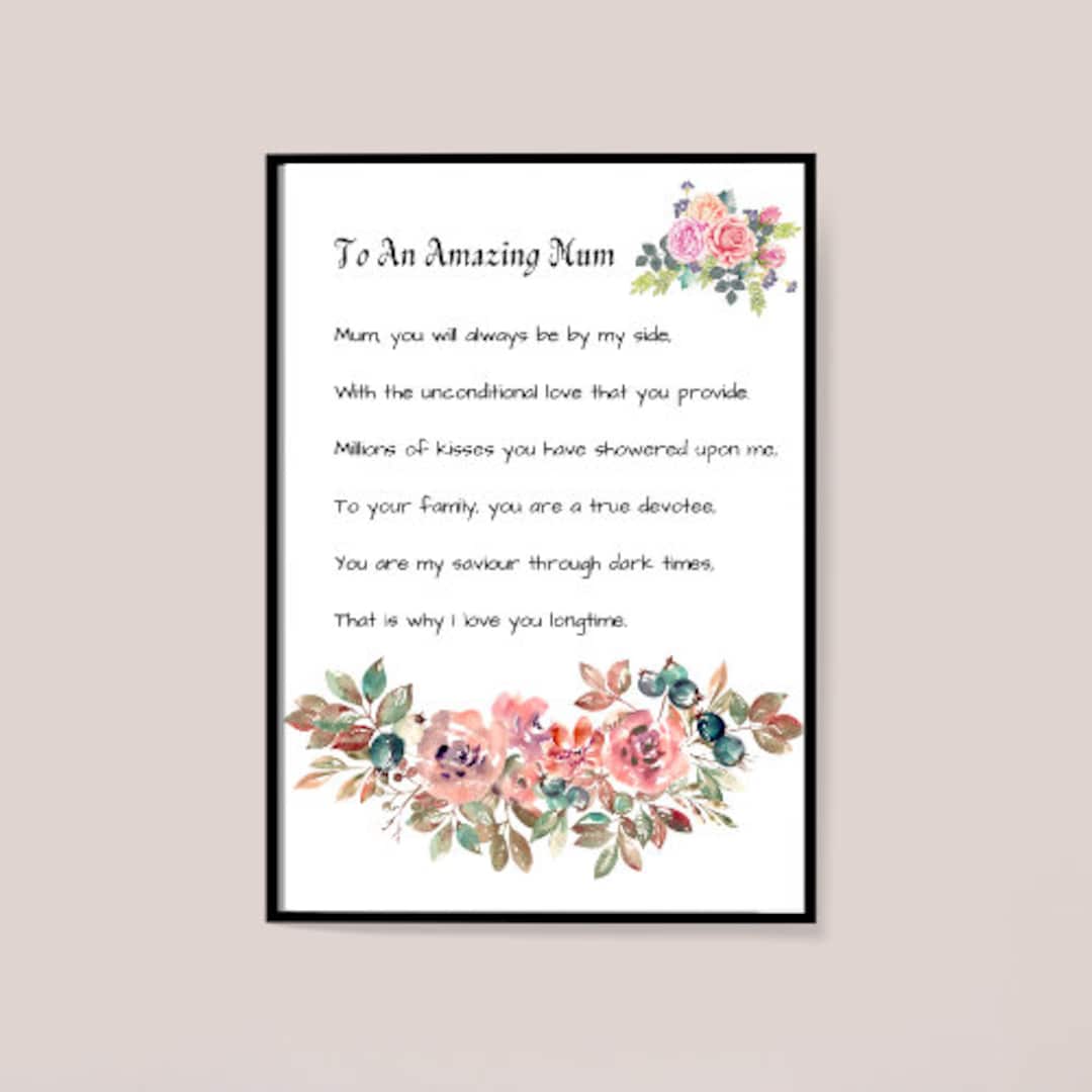 Amazing Mum Poem, A4 Print, Digital Download, Mothers Day Gift ...