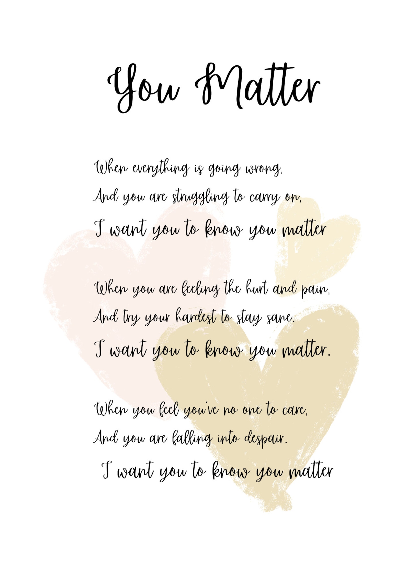 You Matter - A5 Mental Health Poem Print - Mental Health Poster ...