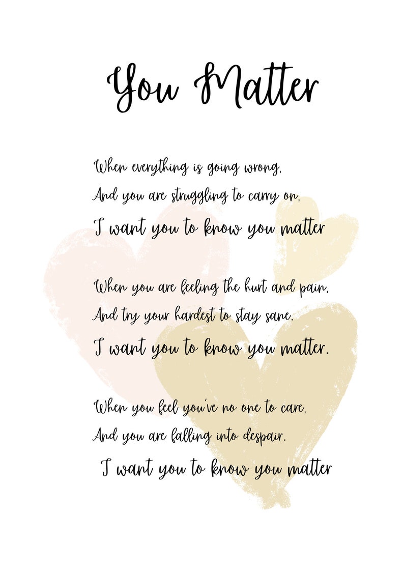 You Matter - A5 Mental Health Poem Print - Mental Health Poster ...
