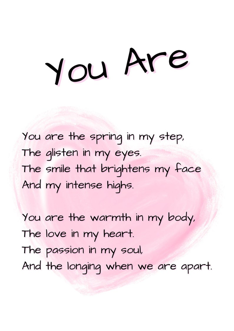 You Are - Love Poem - A4 Poem Print - Wall Art - Digital Download - Wife / Girlfriend Gift ...