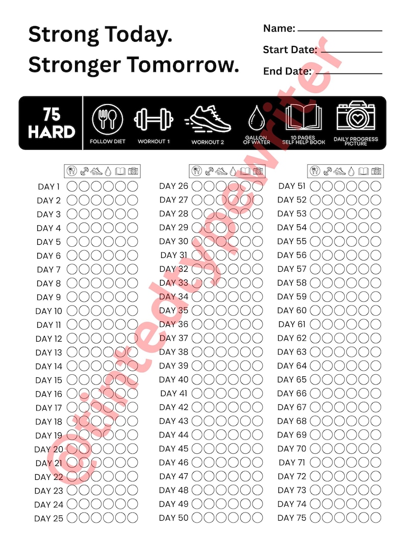 75 Hard Challenge Digital Tracker - Etsy