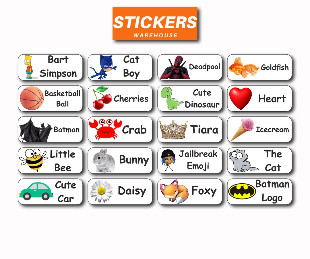 45 Custom Name Stickers Rectangular Personalised Name With Image Labels ...