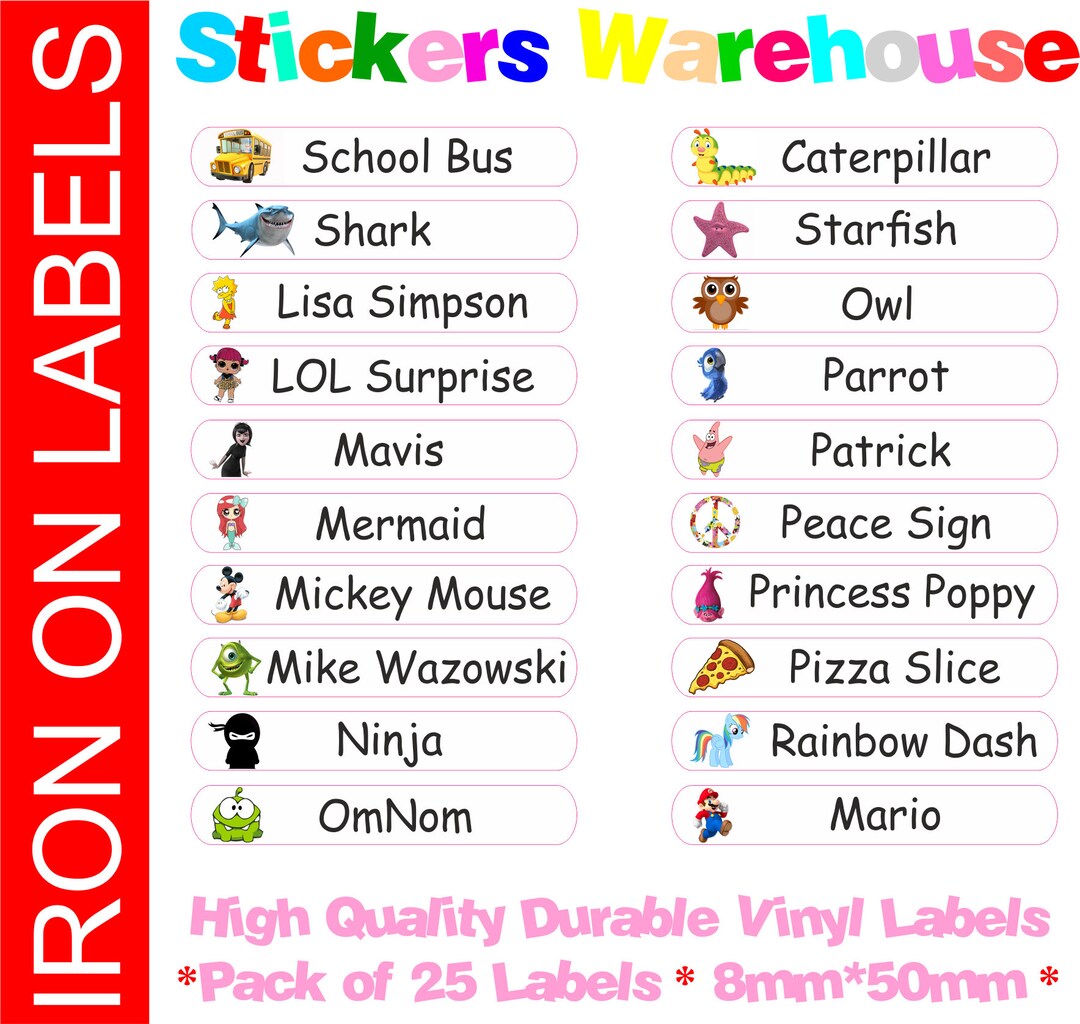 25 Custom Name IRON ON Personalised Name With Image Labels Stickers ...