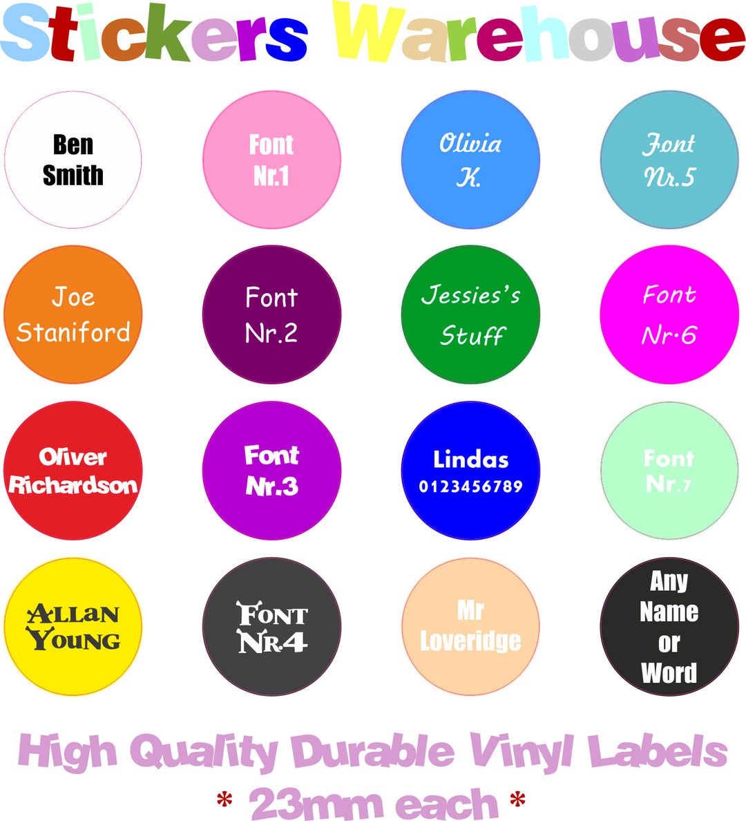 76 Personalised Round Vinyl Stick on Name Stickers Tags School - Etsy