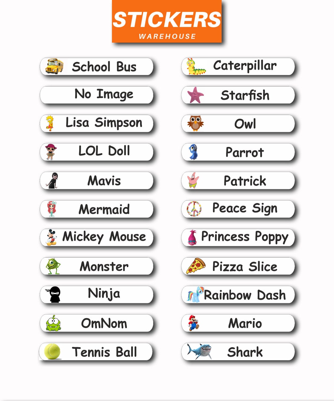 50 Custom Name Stickers Personalised Name Labels With Image Stickers ...