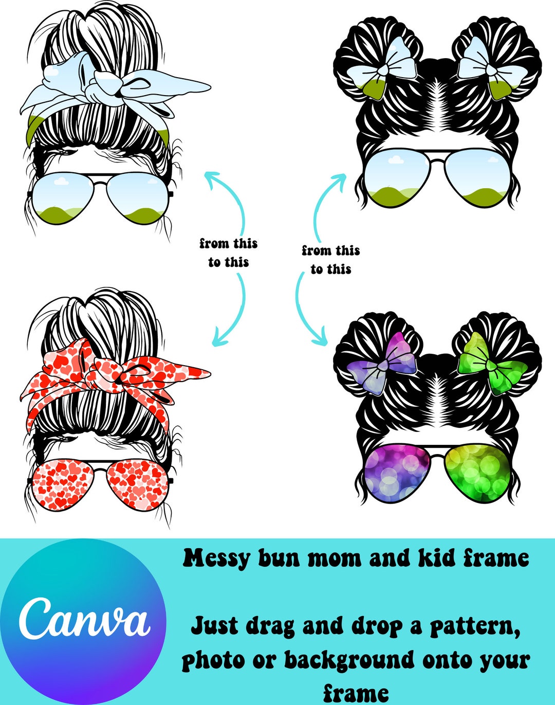 Messy Bun Mom and Kids Frame CANVA TEMPLATE - Etsy