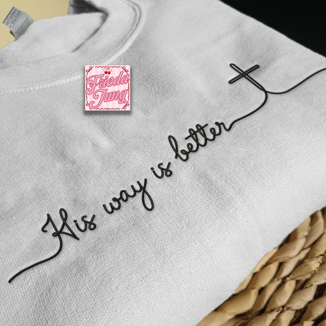 Embroidery Design File: His Way is Better, Minimalist One Line Cross ...