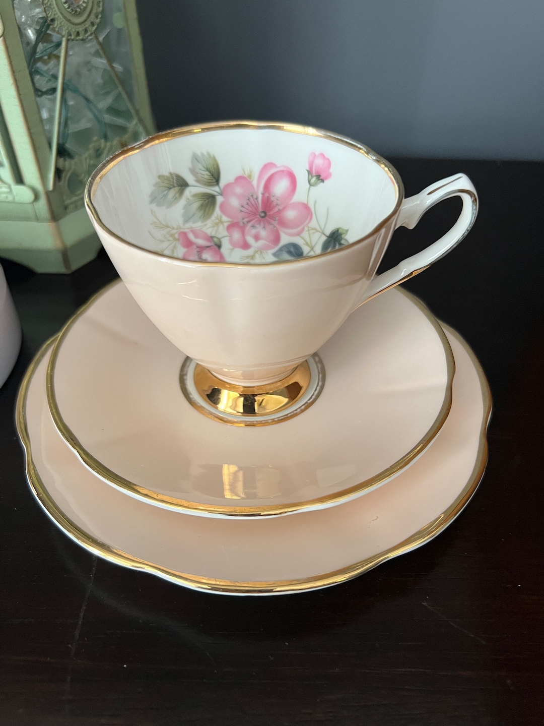 Vintage Clare Teacup, Saucer, and Plate Set, Peach, Pink Wild Rose ...