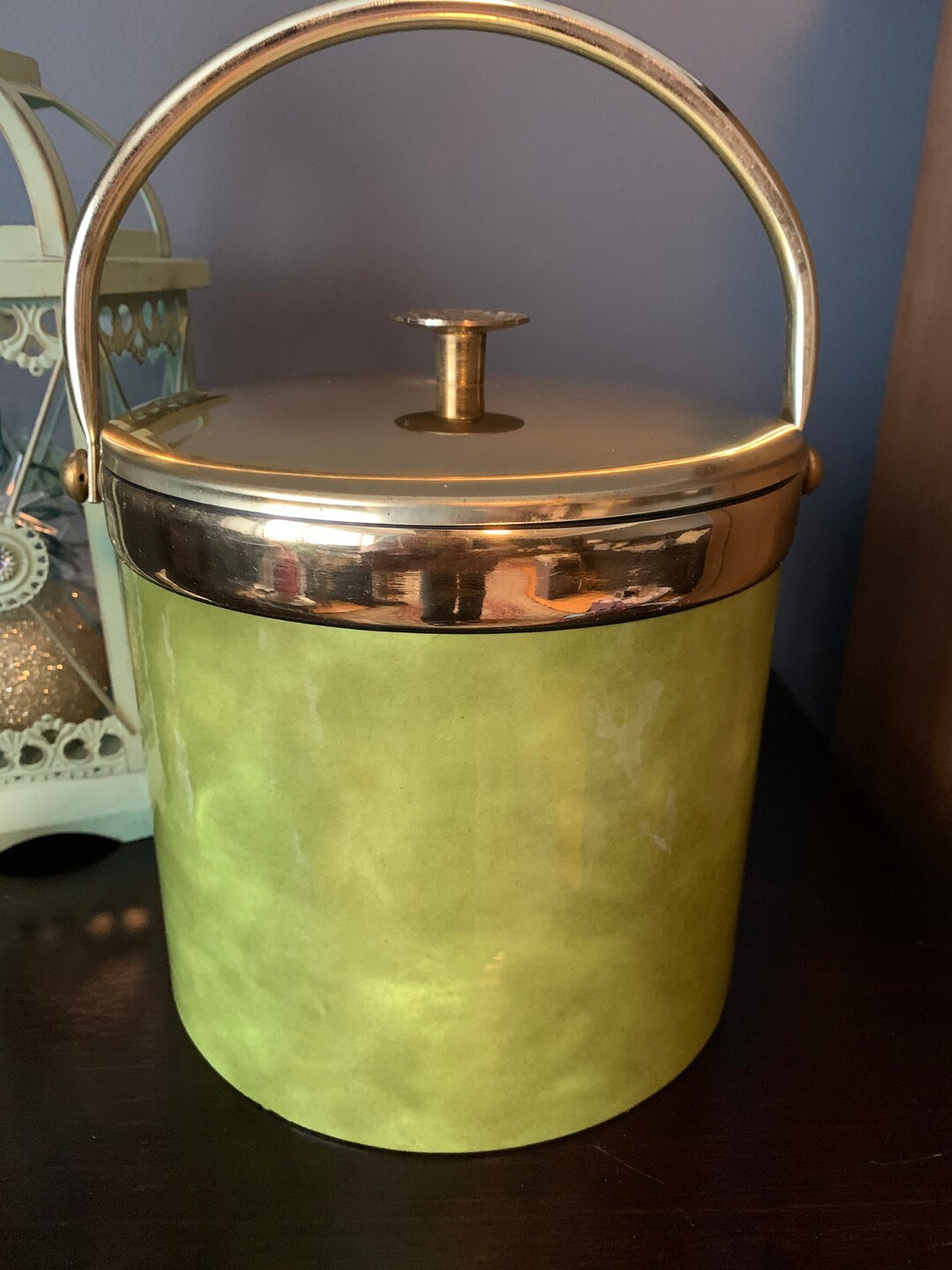 Vintage Green Marble Look, Ice Bucket, Gold Handle is Also a Gold ...