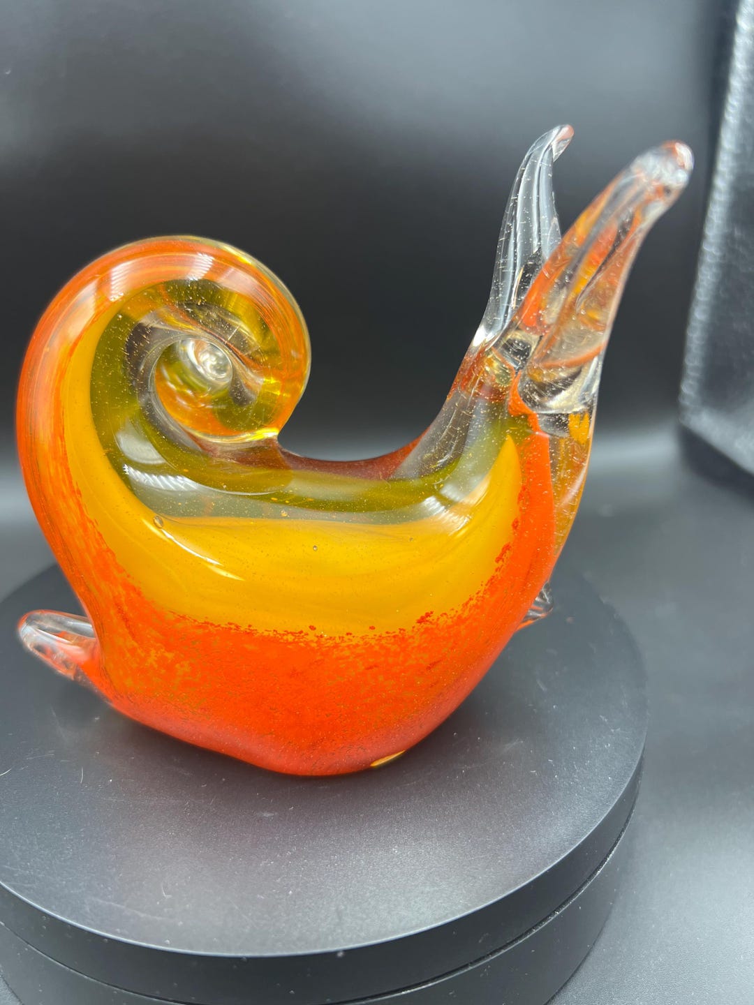 Art Glass Snail Paperweight, Yellow Orange Blow Glass Home Office Decor ...
