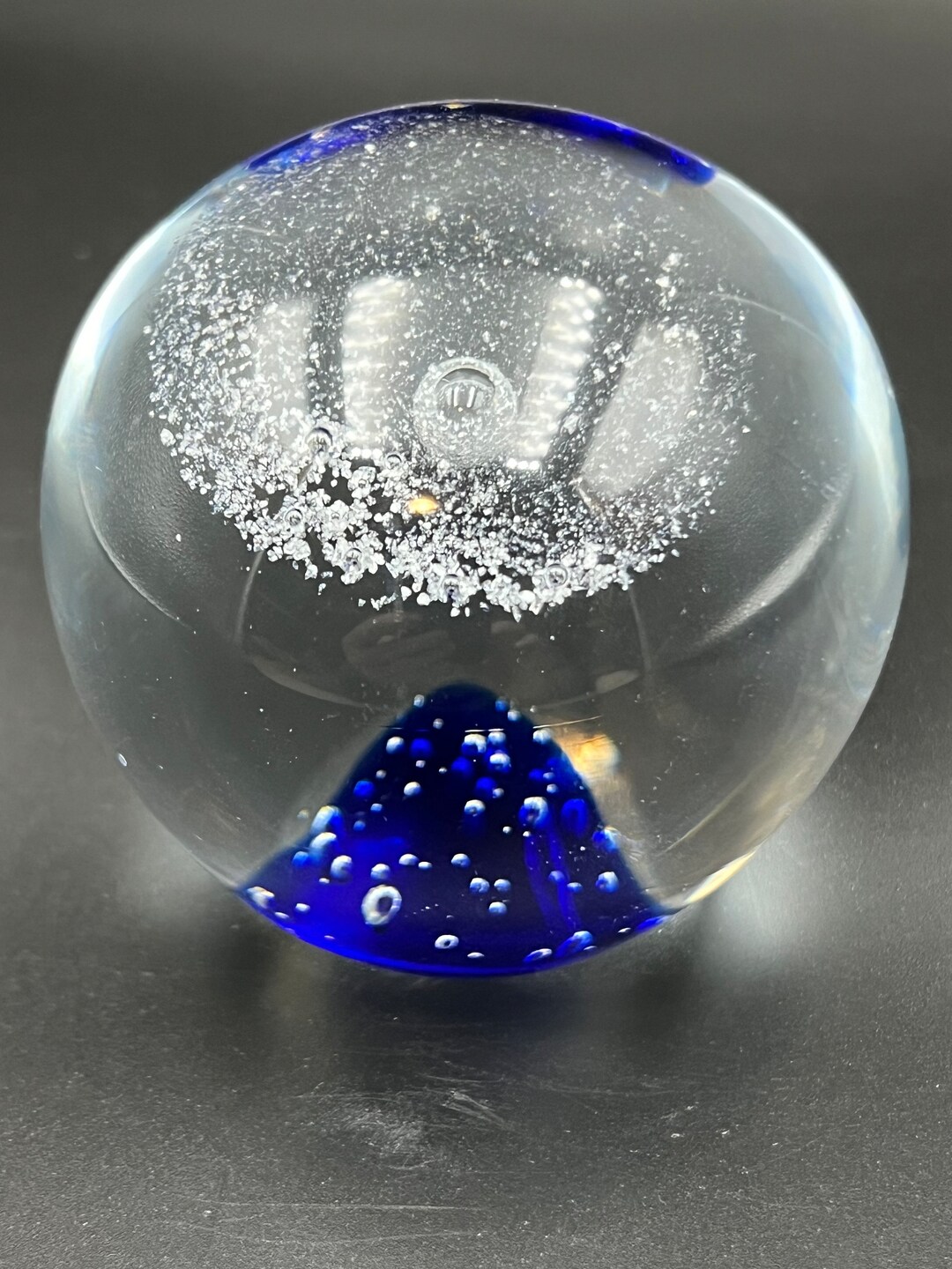 Stunning Vintage Art Glass Paperweight Gorgeous Cobalt Blue With White ...